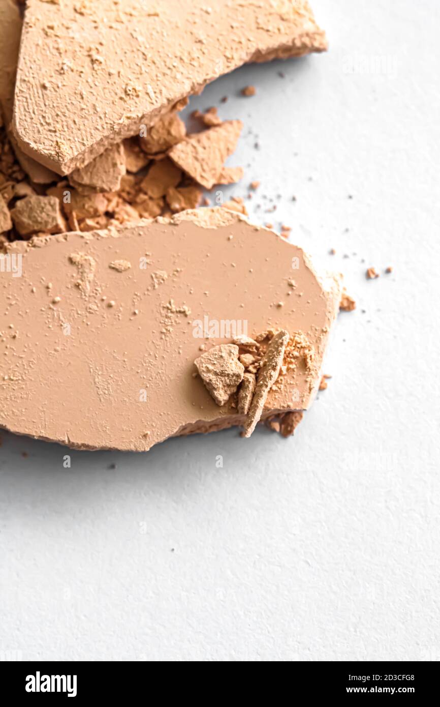 Beige eye shadow powder as makeup palette closeup isolated on white ...