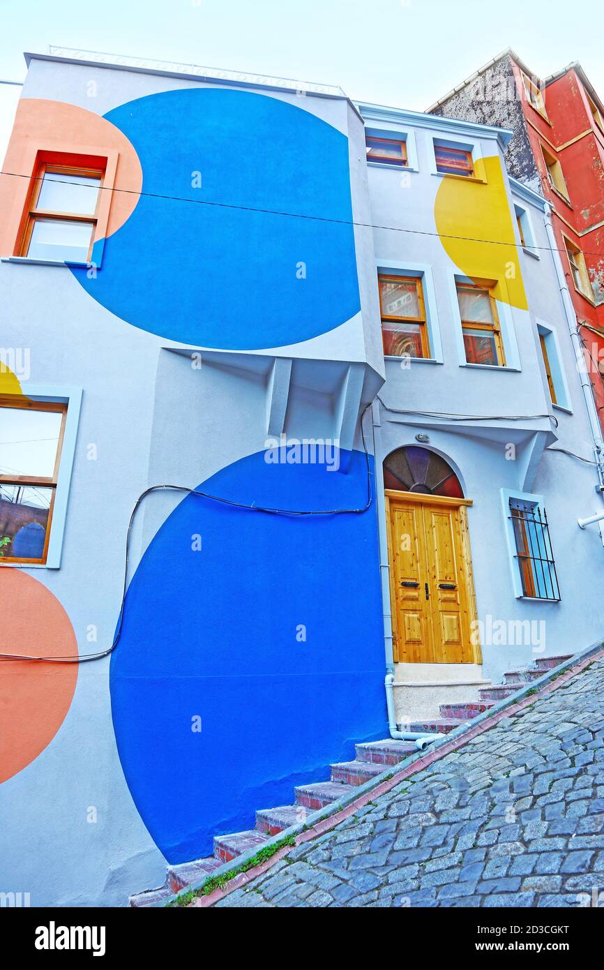 colorful Balat street at Istanbul Turkey Stock Photo - Alamy