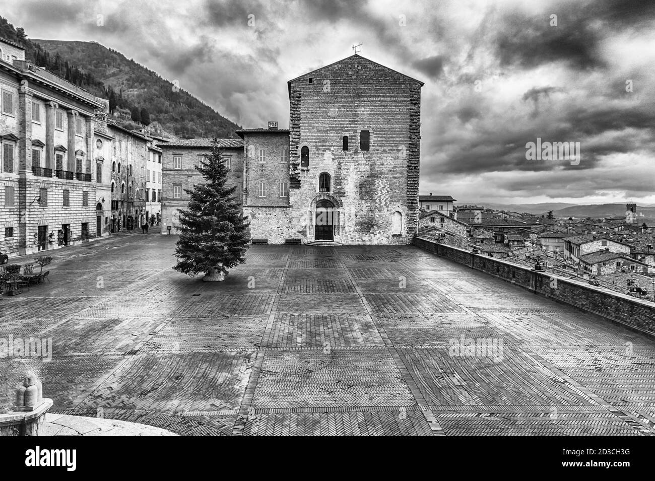 View of Piazza Grande, scenic main square in Gubbio, one of the most ...