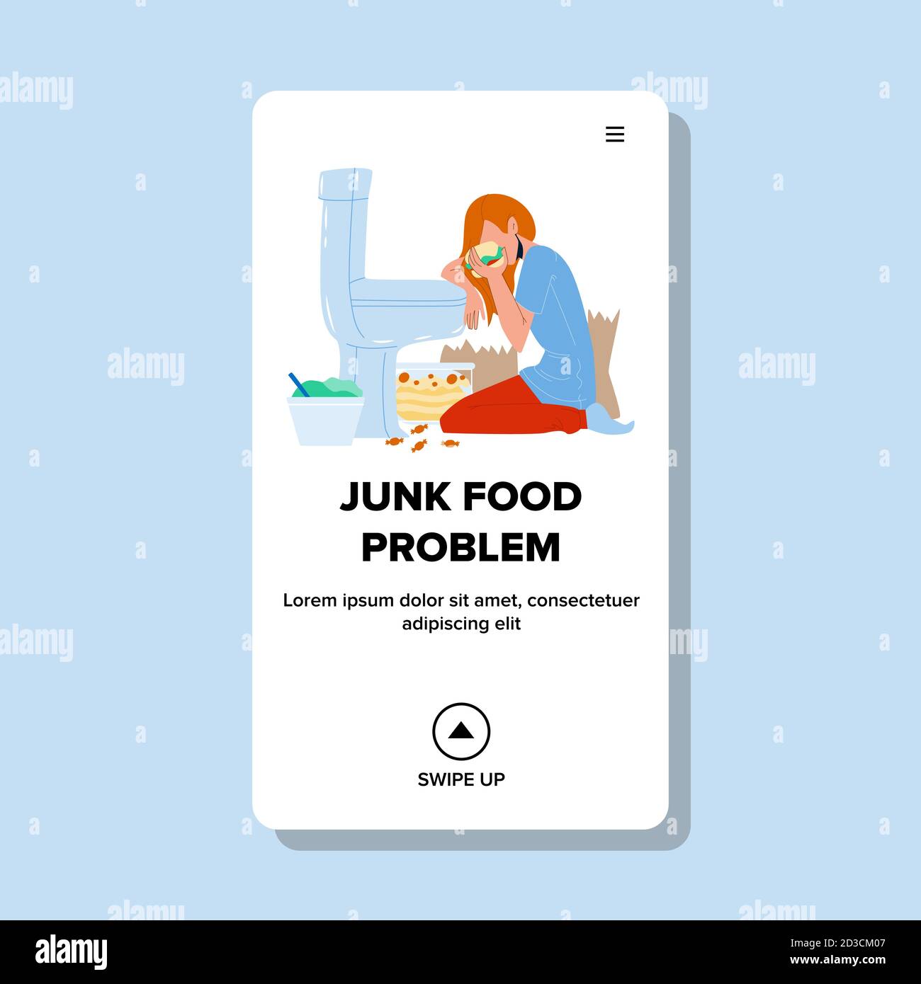 Junk Food Problem Unhealthy Diet Woman Vector Stock Vector Image & Art ...