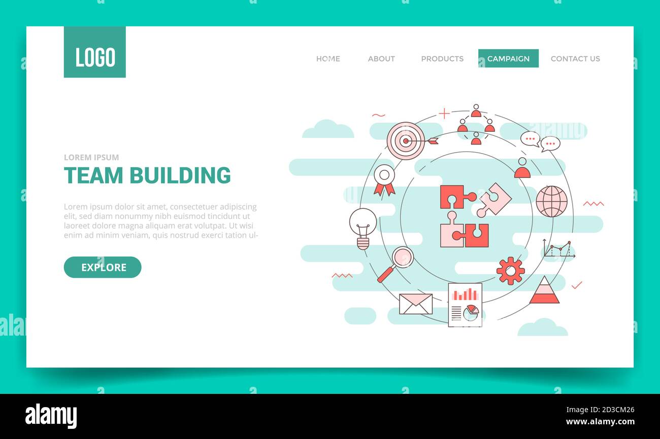 team building concept with circle icon for website template or landing ...