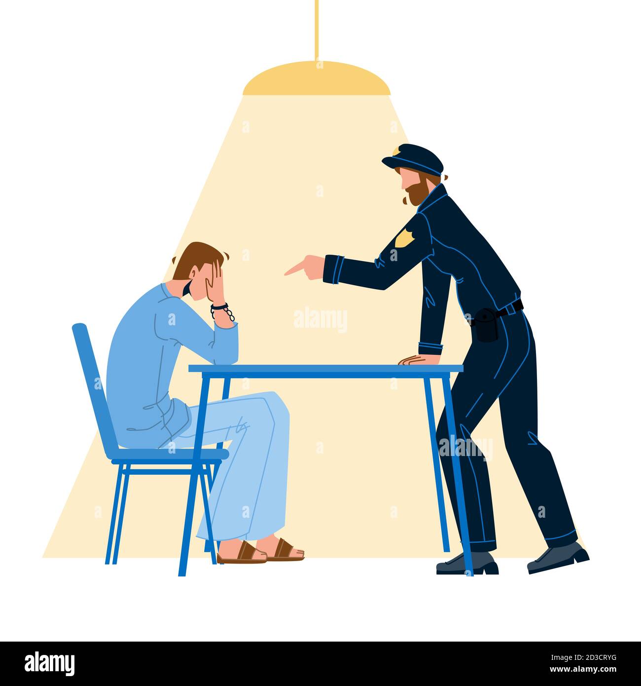 Policeman Interrogation Criminal Prisoner Flat Vector Illustration ...