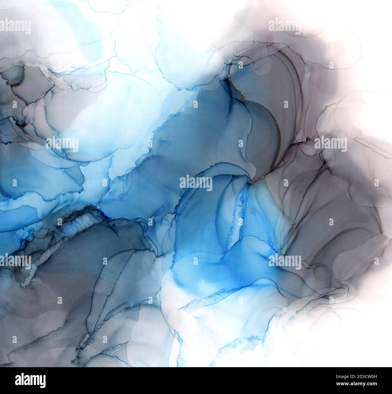 Abstract alcohol ink art drawing background clouds in blue and black ...