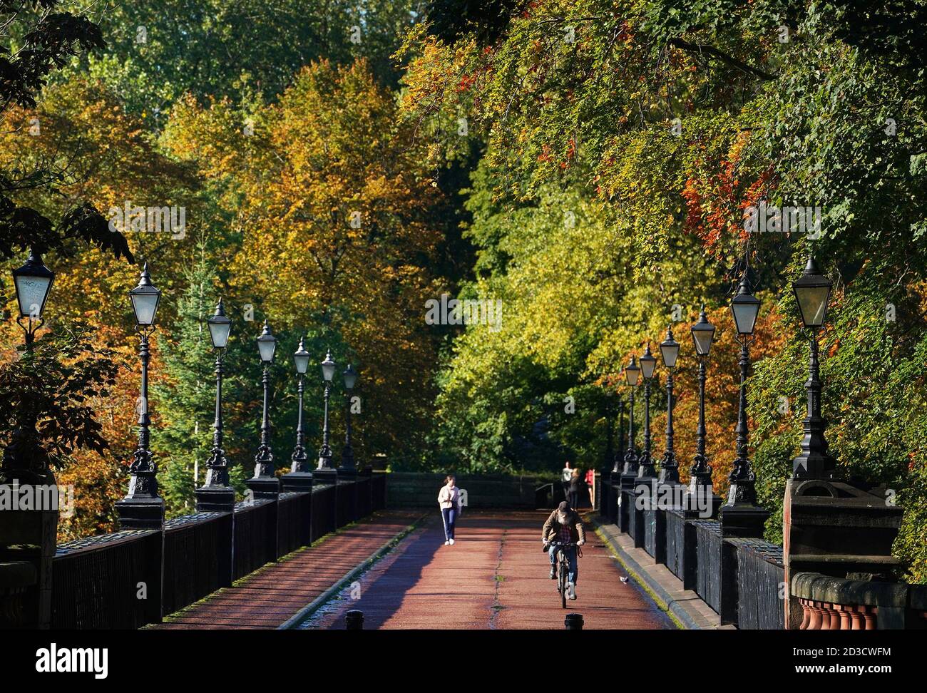 A cyclist rides over the Armstrong Bridge in Jesmond, Newcastle ...