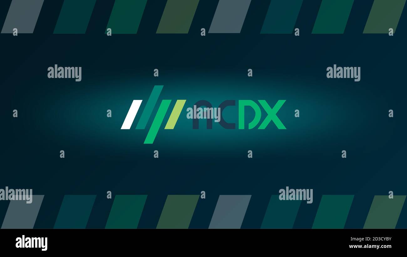 ACDX cryptocurrency stock market name with logo on dark green ...