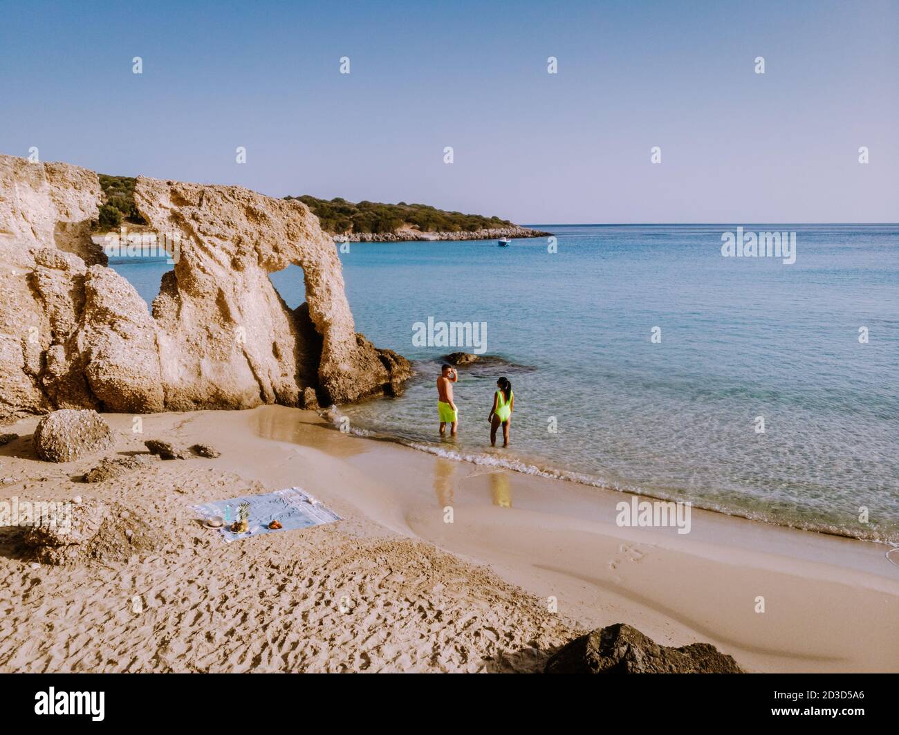 Tropical beach of Voulisma beach, Istron, Crete, Greece, couple on ...