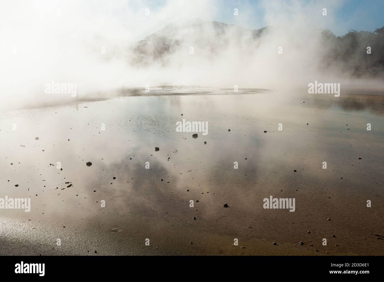 Thermal pools with mist rising from the heated water pools Stock Photo ...