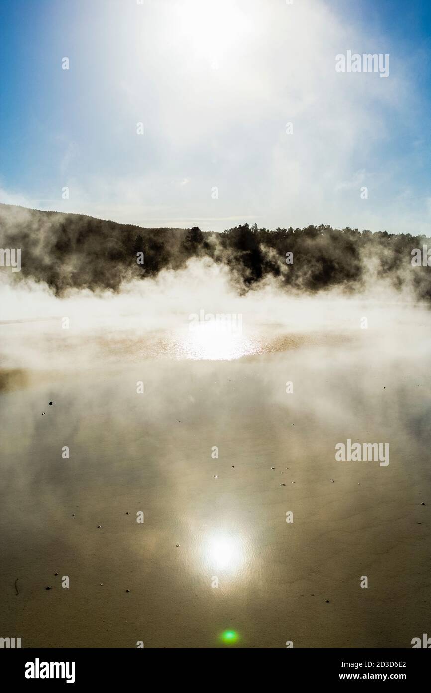 Thermal pools with mist rising from the heated water pools Stock Photo ...