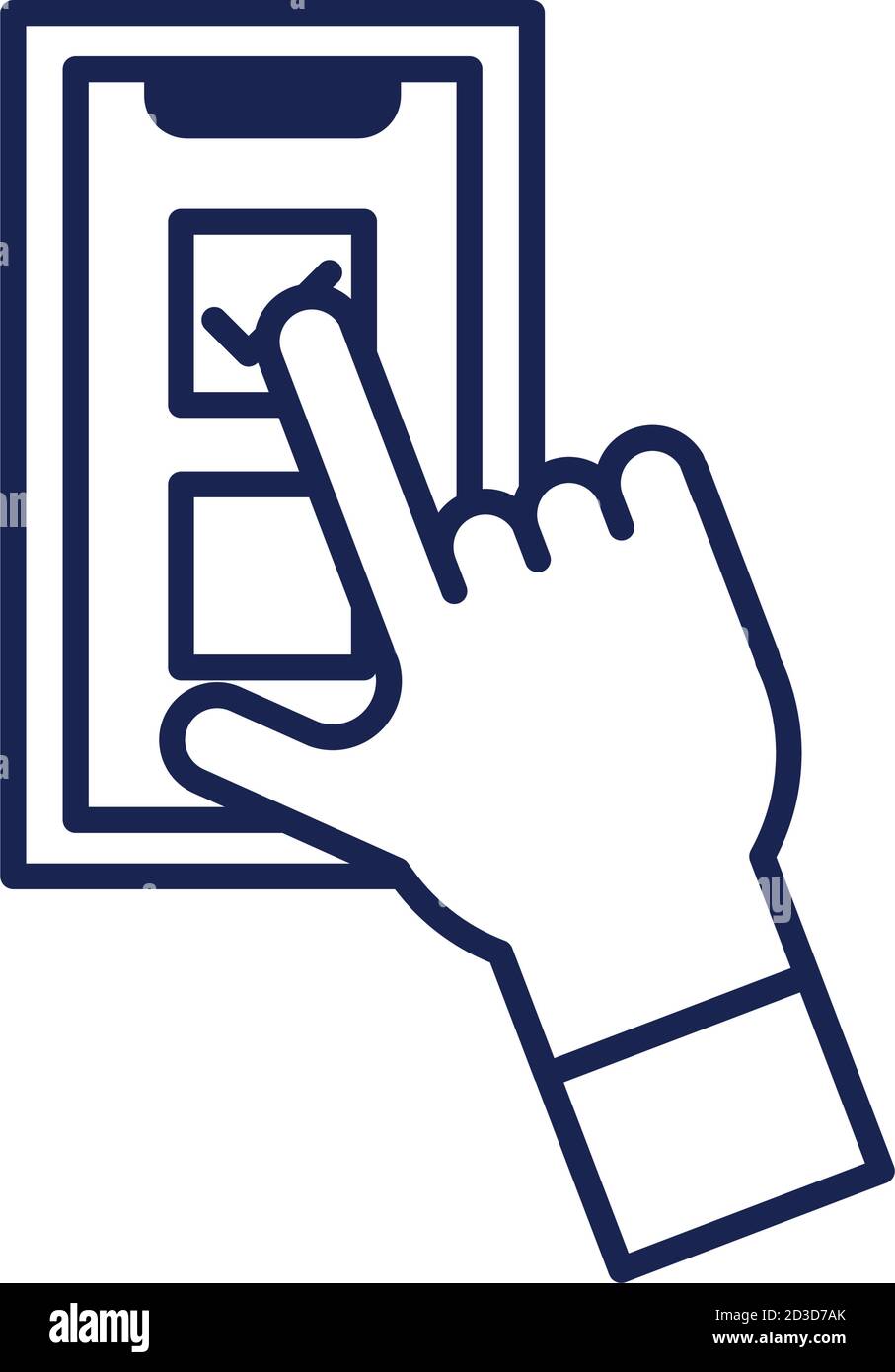 Vote check mark on smartphone and hand line style icon design ...