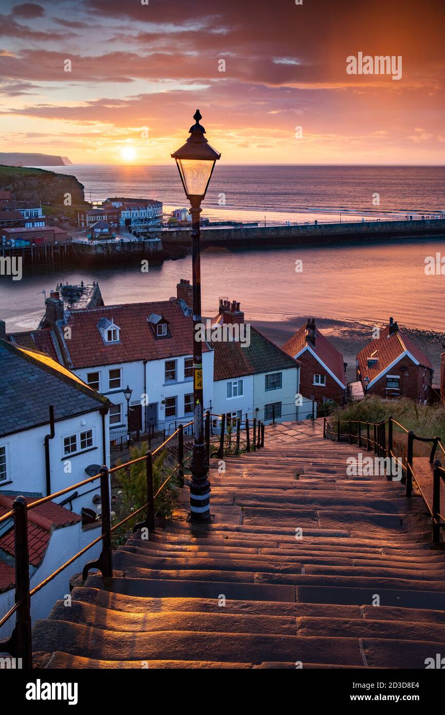 The 199 steps and view over Whitby Harbour, Whitby, North Yorkshire at ...