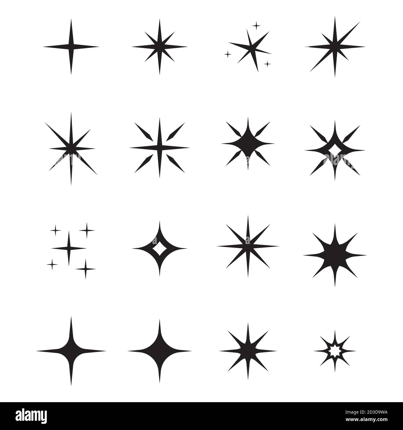 Set of shine icons, Clean star icons. Star icons. Twinkling stars. Sparkles, shining burst ...
