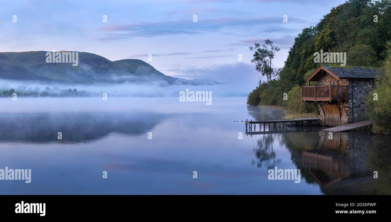 Ullswater and the duke of Portland Boathouse at sunrise, Pooley Bridge ...