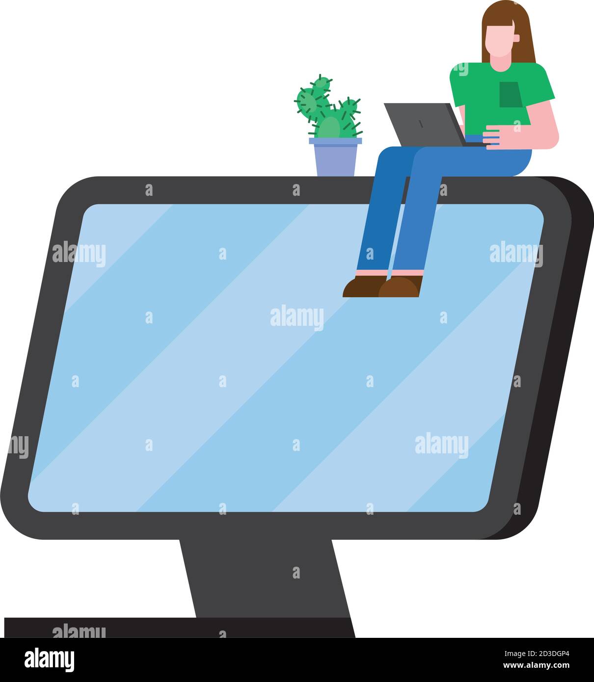 woman cartoon with laptop on computer design, Girl female person people ...