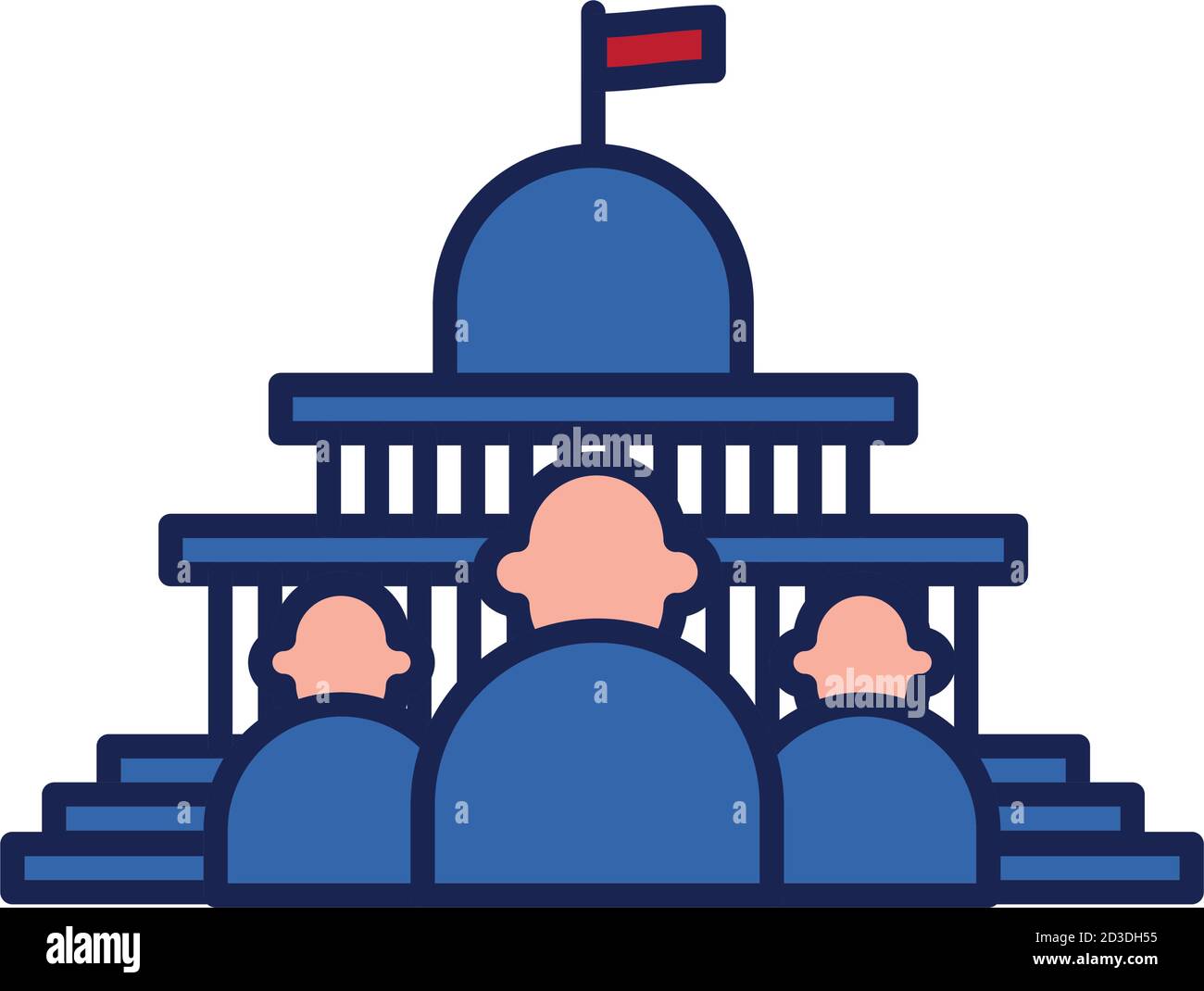 Usa building with flag and people line and fill style icon design ...
