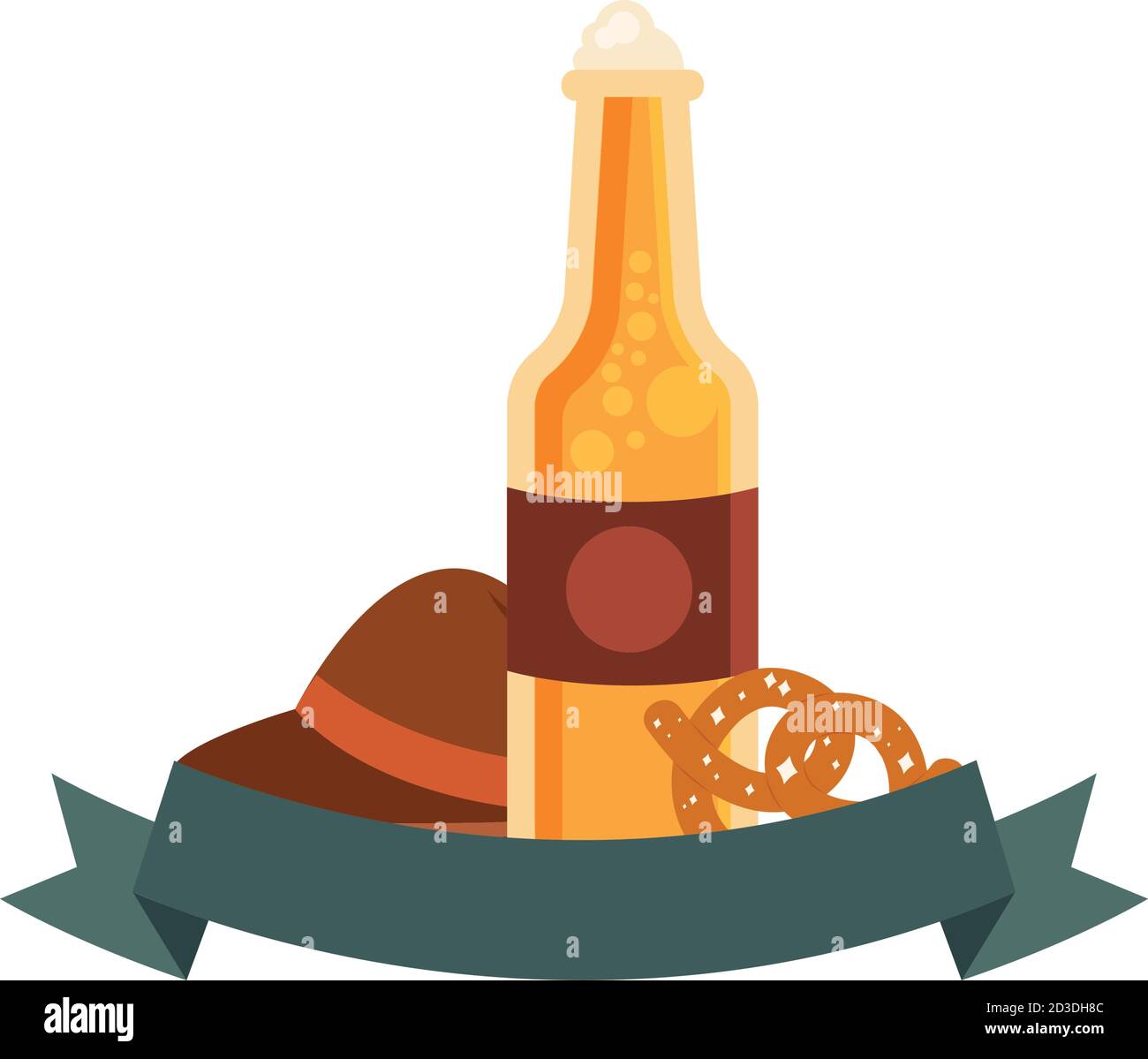 oktoberfest beer bottle hat and pretzel with ribbon design, Germany ...