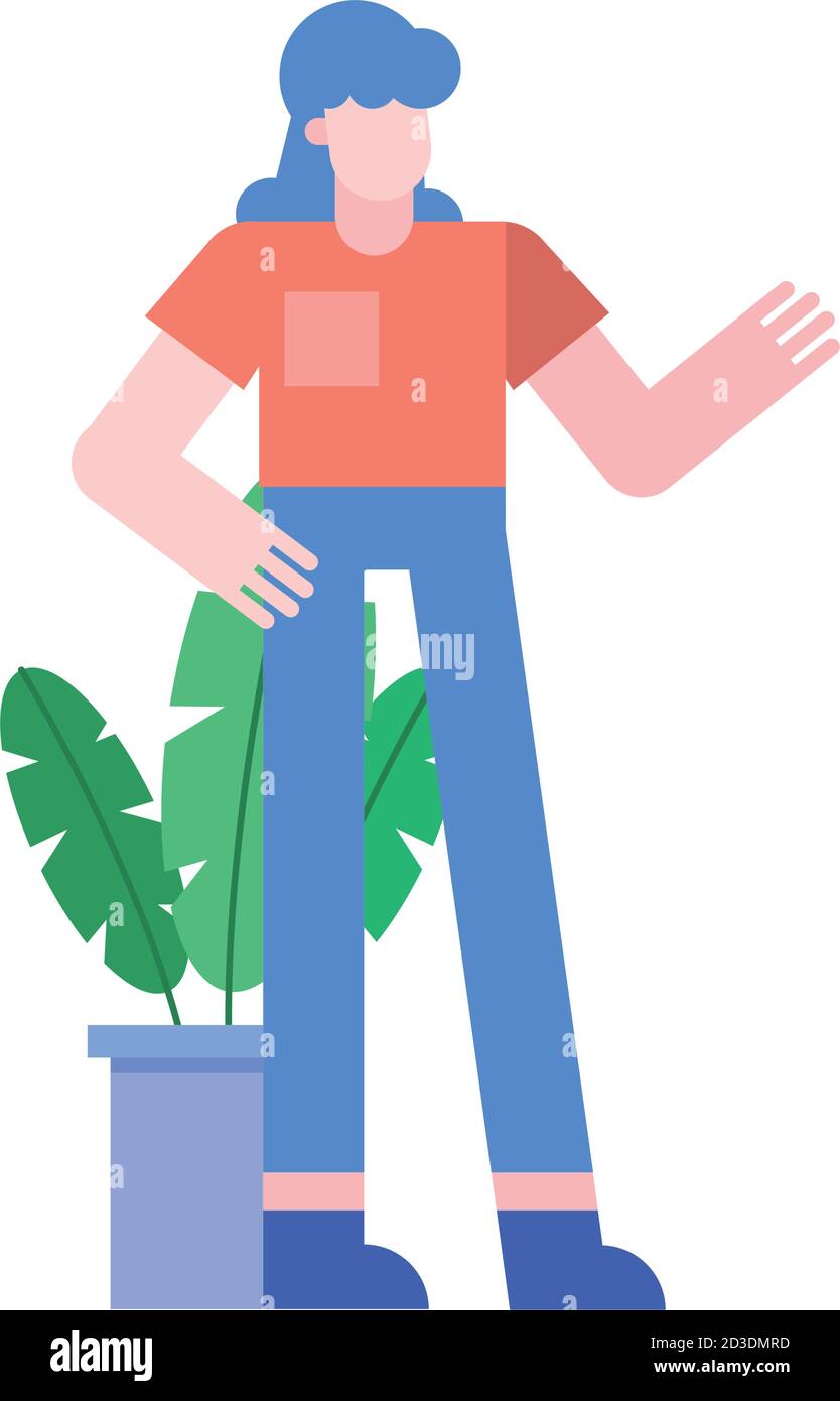 woman cartoon with plant inside pot design, Girl female person people ...
