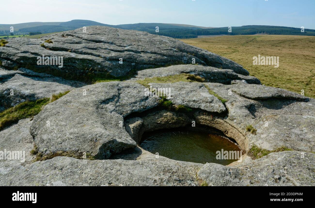 Naturally formed Rock Basin at Kestor Rock on Dartmoor Stock Photo - Alamy