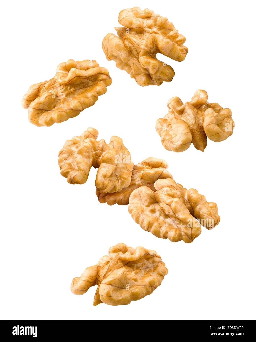 Falling walnut, nut, isolated on white background, clipping path, full ...