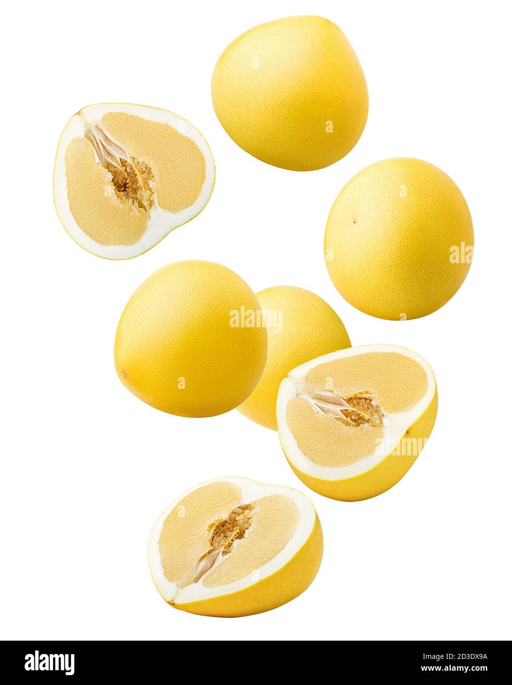 Falling yellow pomelo, isolated on white background, clipping path ...