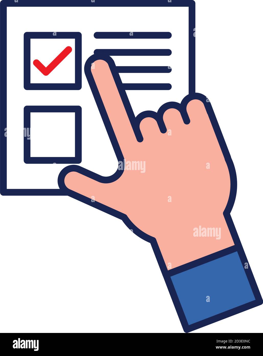Vote paper with check mark and hand line and fill style icon design ...