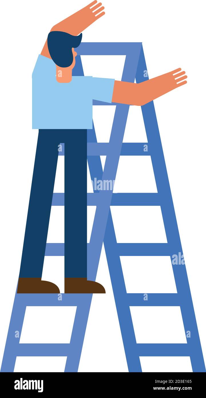 man cartoon on ladder of back design, Boy male person people human ...