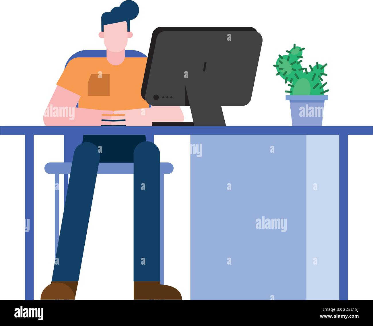 man at office desk with computer design, object workforce corporate and ...