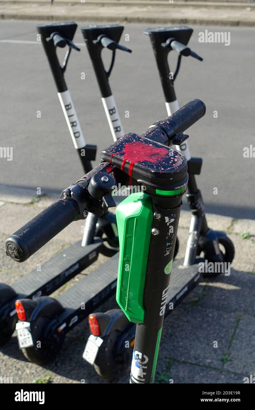 Vandalism, e-bike covered with red color, Berlin Stock Photo - Alamy