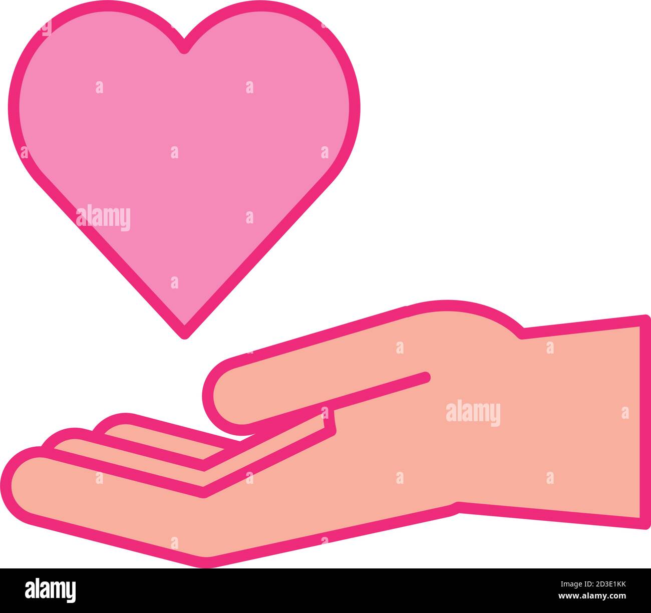 Heart over hand line and fill style icon design of love passion and ...