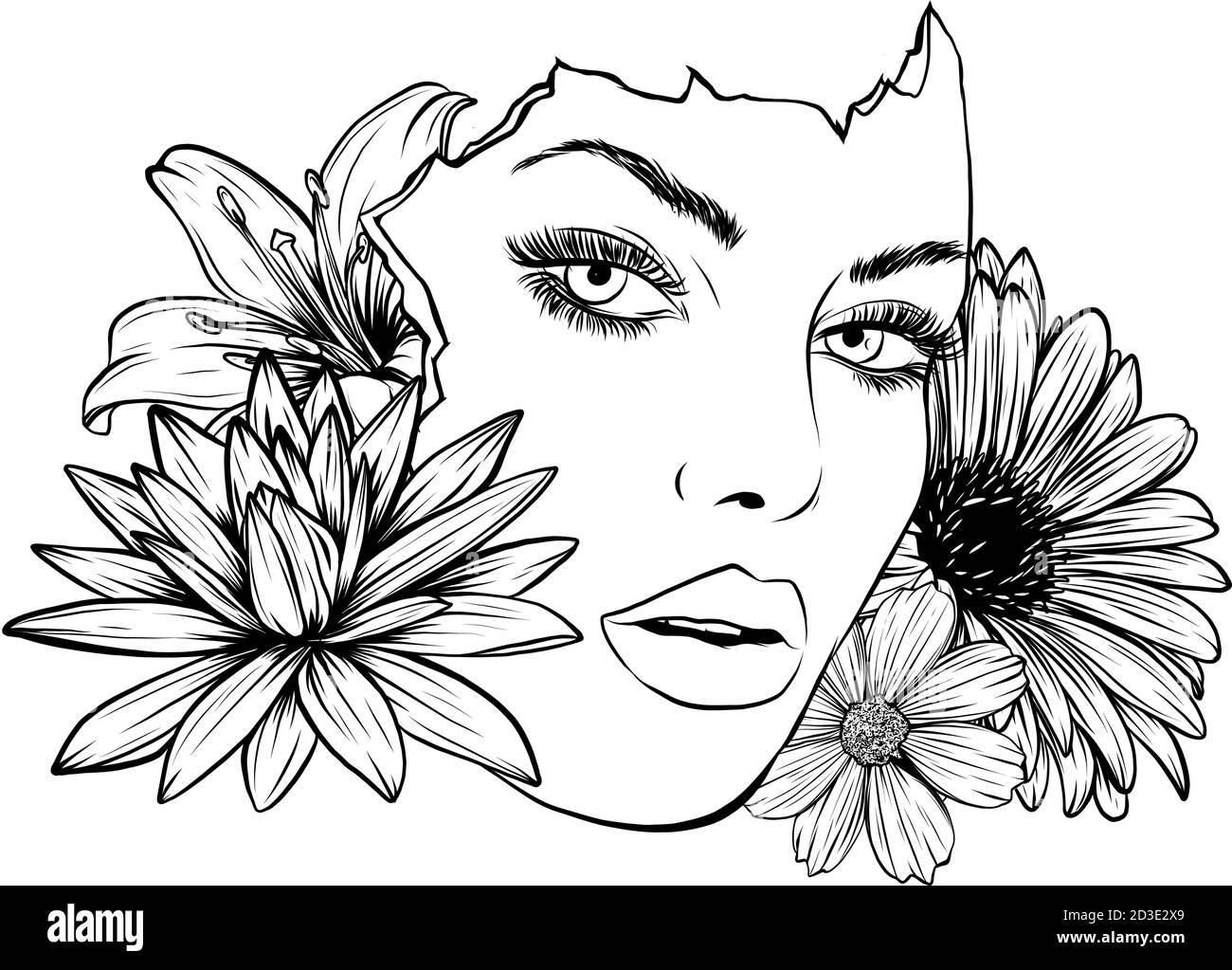portrait of young beautiful woman with flowers vector Stock Vector ...