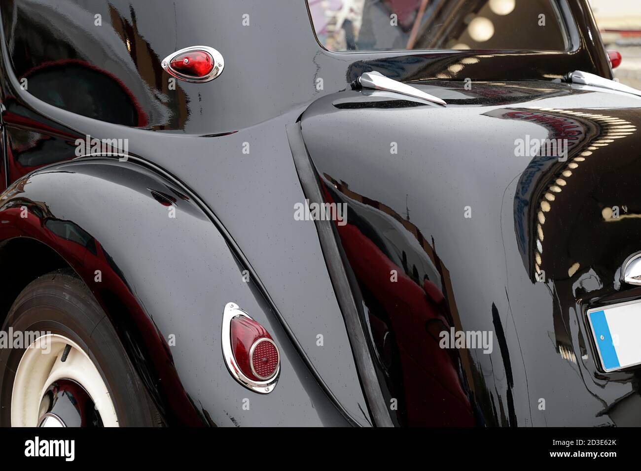 Rear view of a black classic car Stock Photo - Alamy