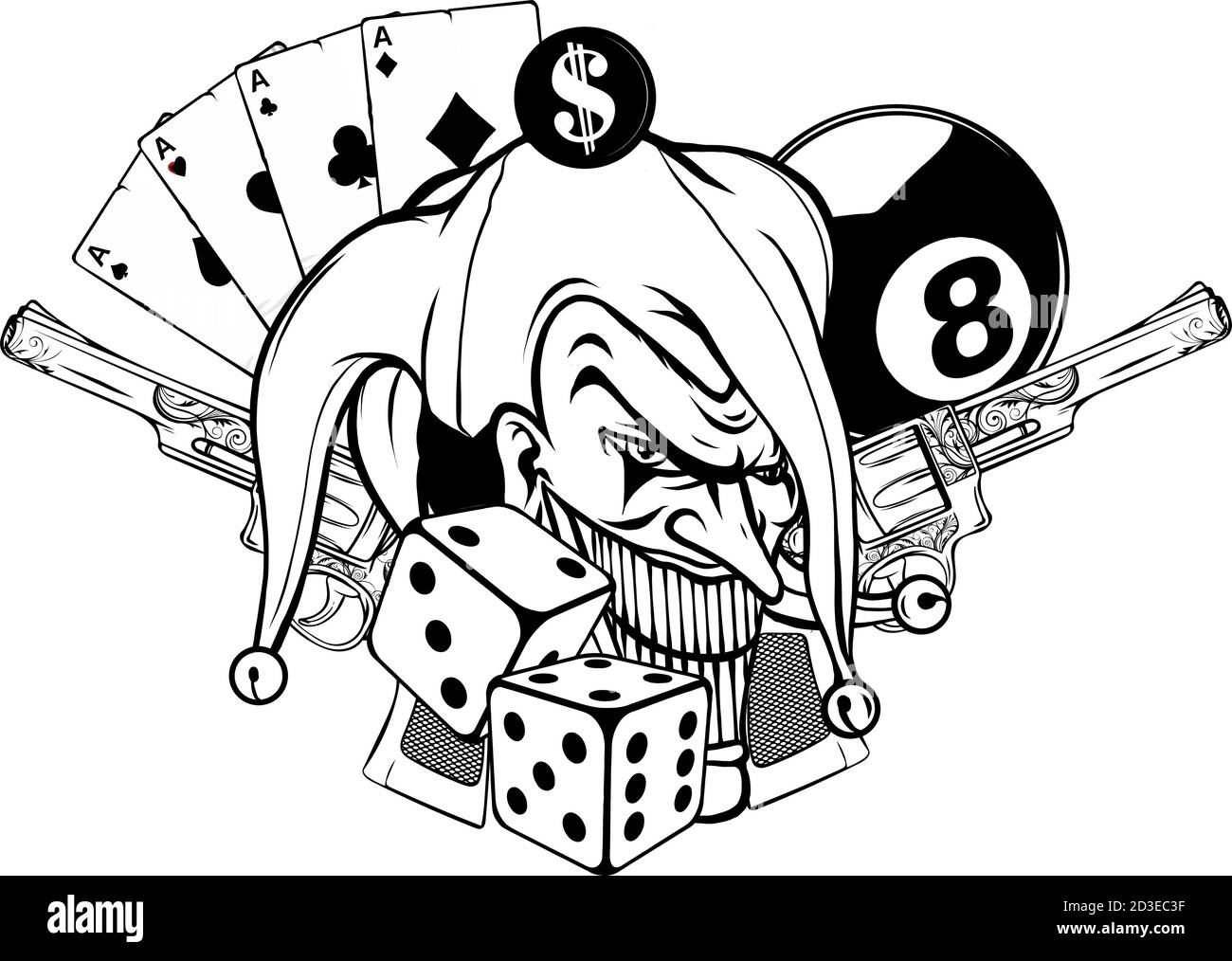 Vector illustration joker and revolvers in white background Stock ...