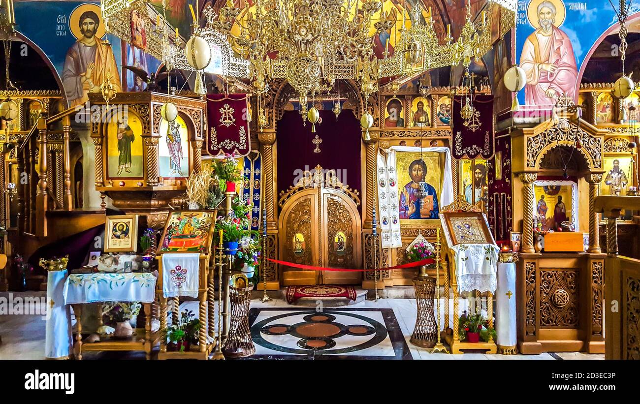 Interior of the 15th-century Serbian Orthodox monastery Tvrdos ...