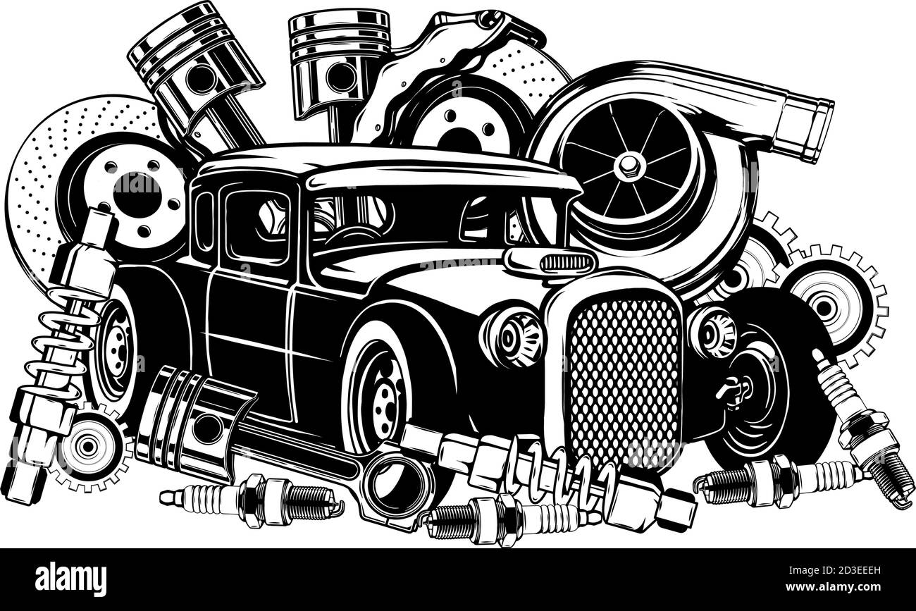 Vintage car white steering Stock Vector Images - Alamy