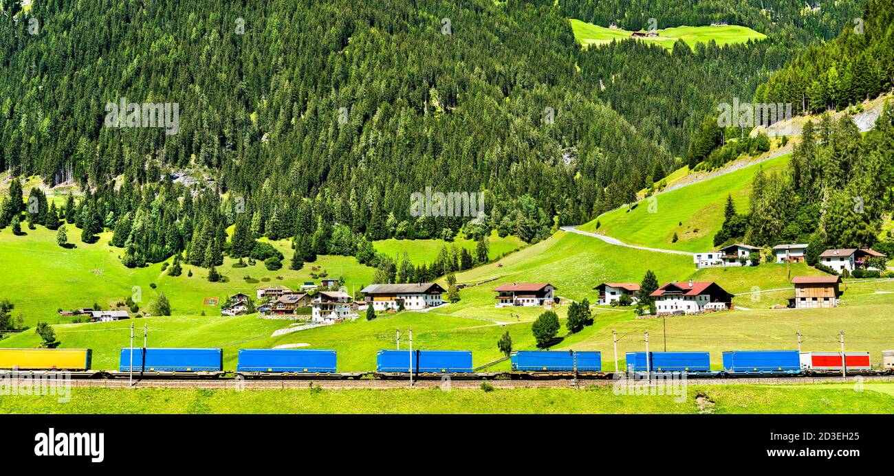 Trailers crossing the Alps by rail in Austria Stock Photo - Alamy