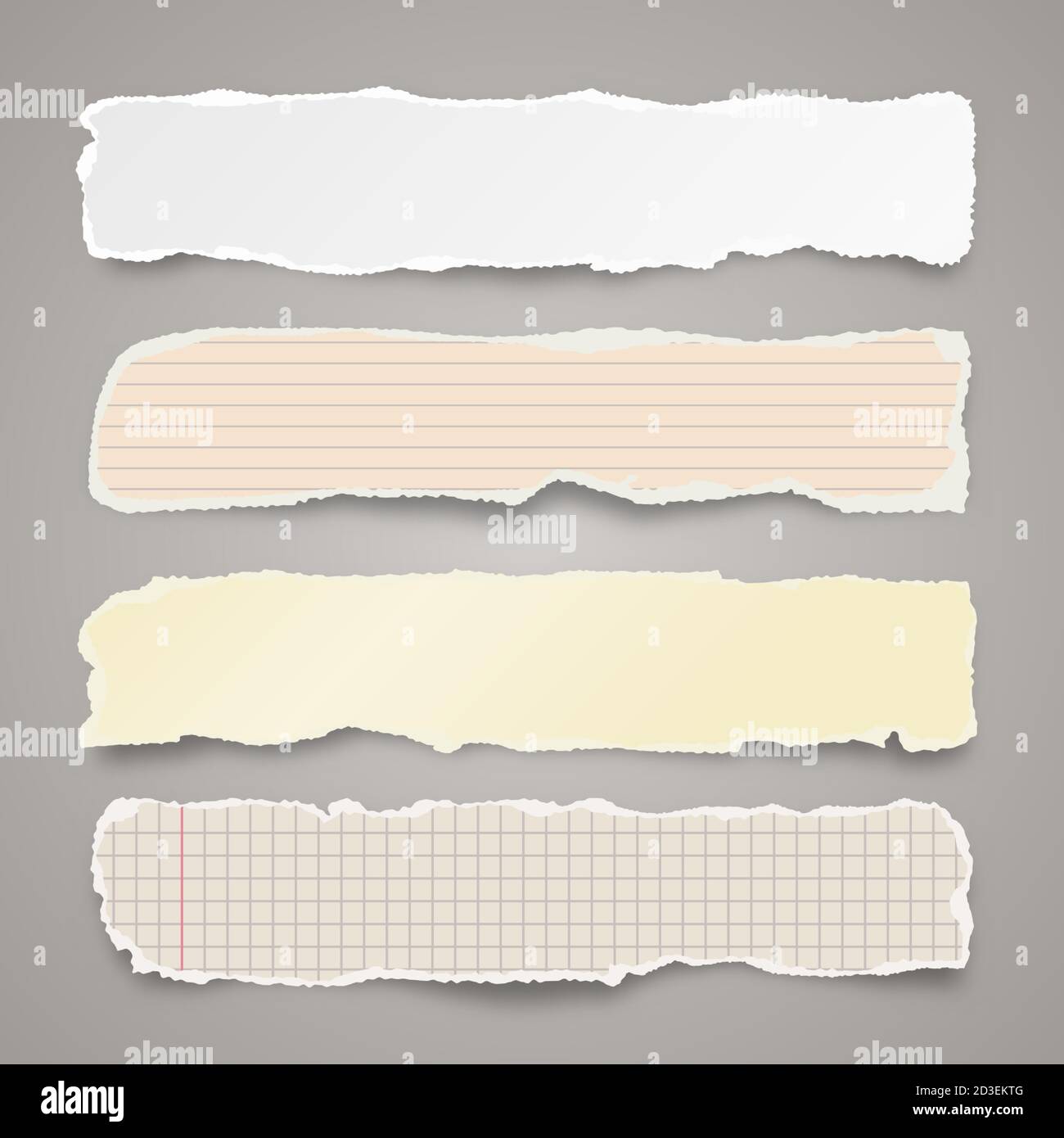 Ripped colored paper strips. Realistic crumpled paper scraps with torn ...