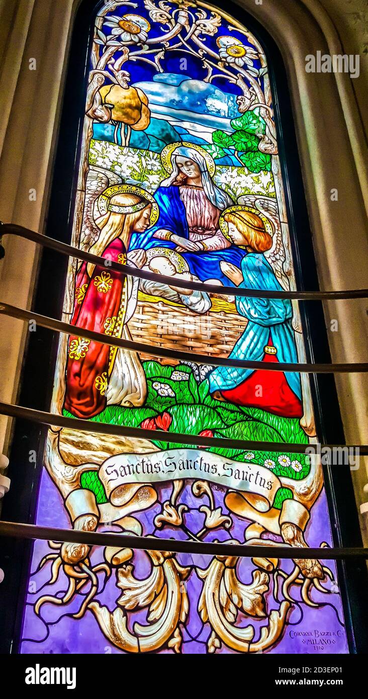 Stained galss inside the gothic Chapel of Holy Trinity. Sintra ...