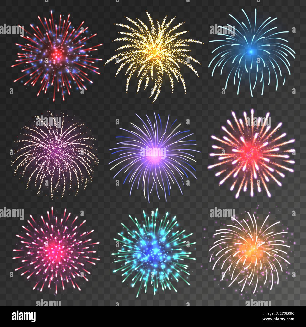 Festive fireworks collection. Realistic colorful firework on ...