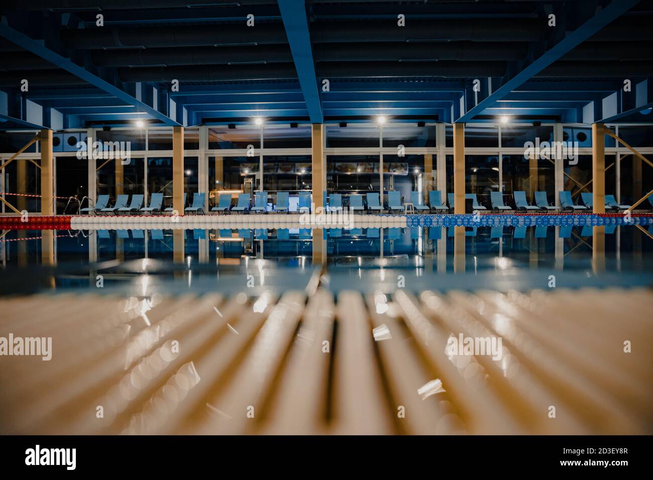 Indoor competition swimming pool whit swim lanes Stock Photo - Alamy