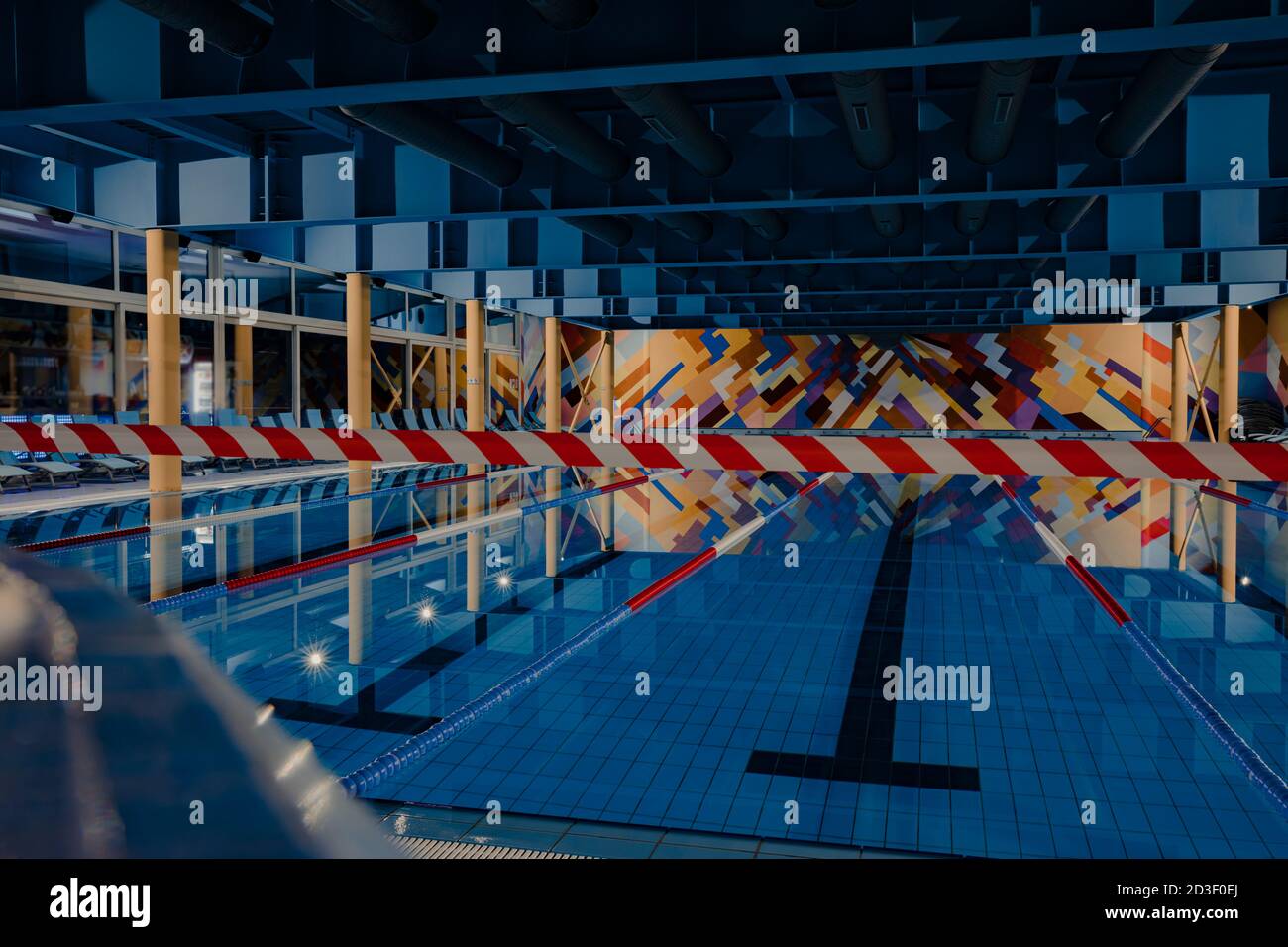 Close swimming pool due to Corona virus (COVID-19). Social distancing ...