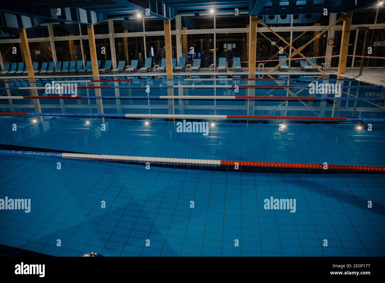 Indoor competition swimming pool whit swim lanes Stock Photo - Alamy