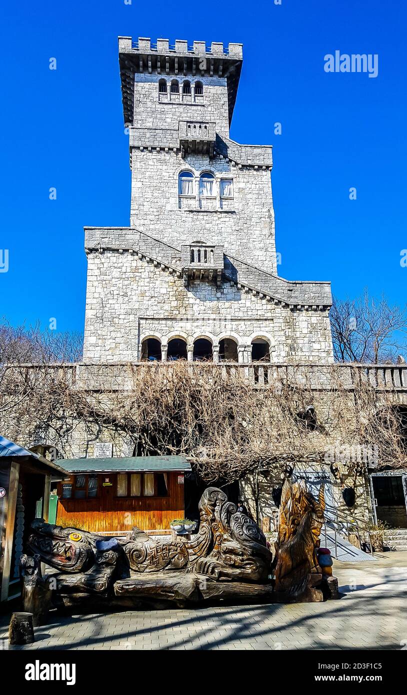 Observation tower in the medieval Romanesque style, on top of the ...