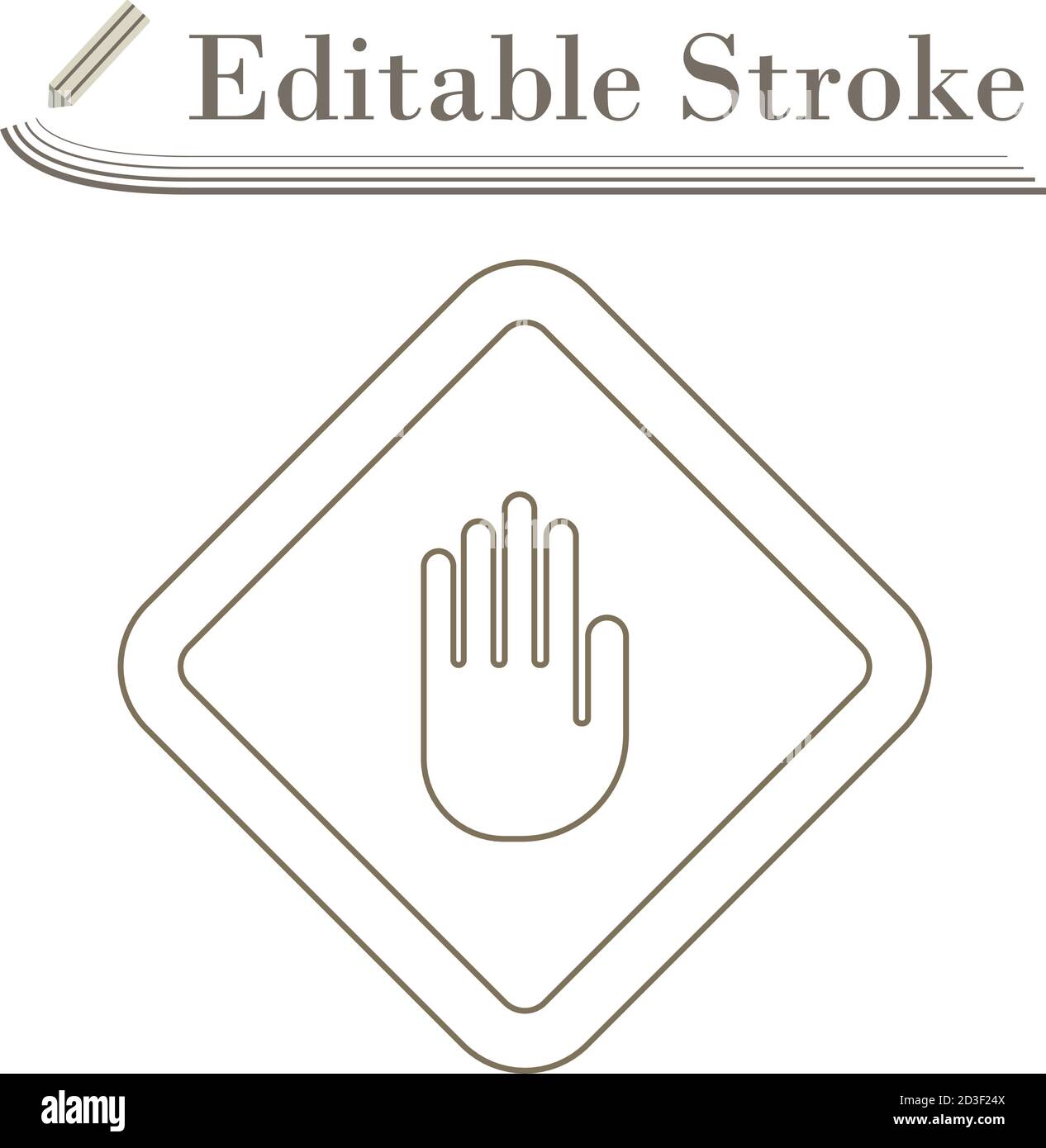 Icon Of Warning Hand. Editable Stroke Simple Design. Vector ...