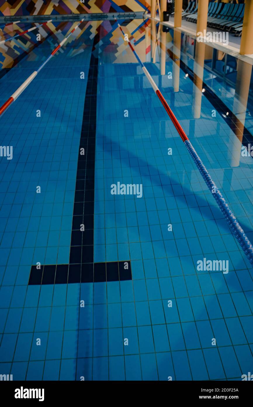 Indoor competition swimming pool whit swim lanes Stock Photo - Alamy