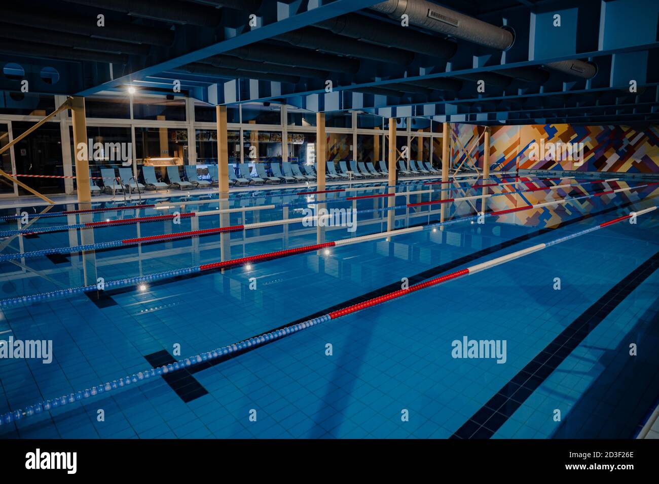 Indoor competition swimming pool whit swim lanes Stock Photo - Alamy