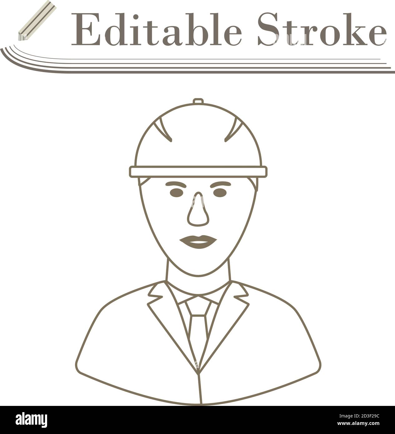 Icon Of Construction Worker Head In Helmet. Editable Stroke Simple ...