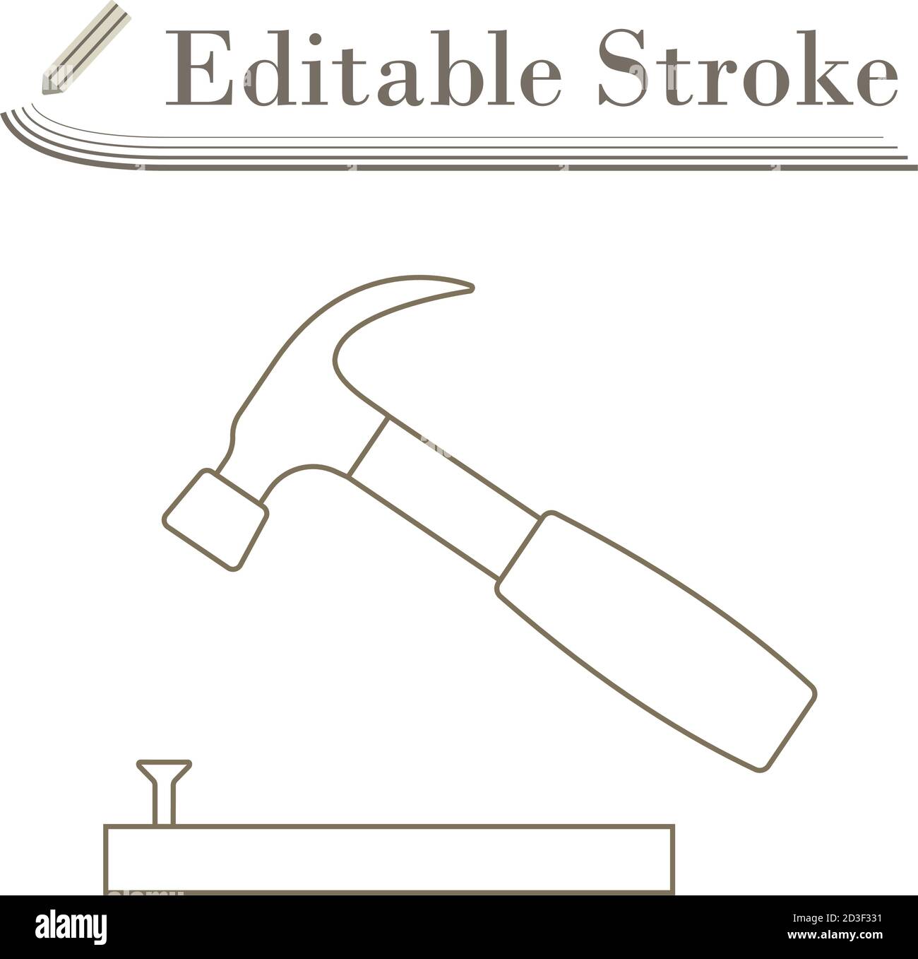 Icon Of Hammer Beat To Nail. Editable Stroke Simple Design. Vector ...