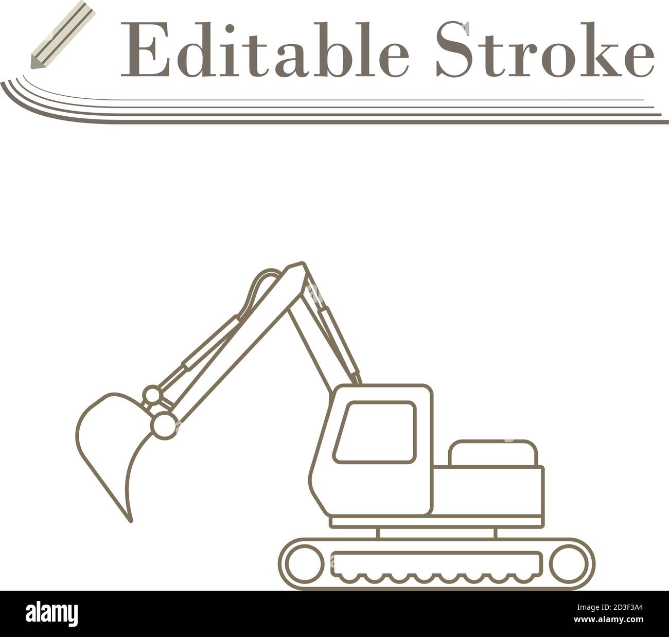 Icon Of Construction Excavator. Editable Stroke Simple Design. Vector ...
