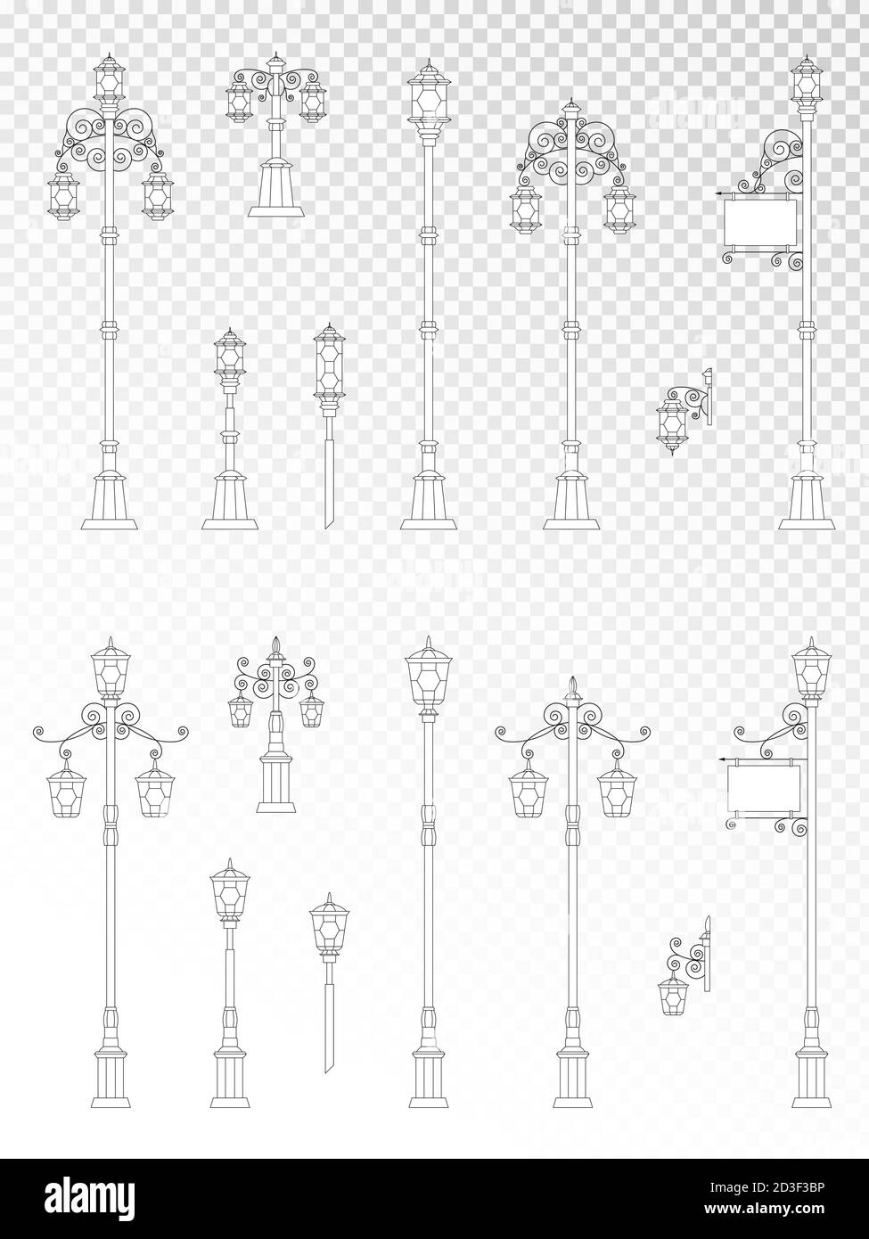 Vector set of street lights on transparent background. Collection in ...