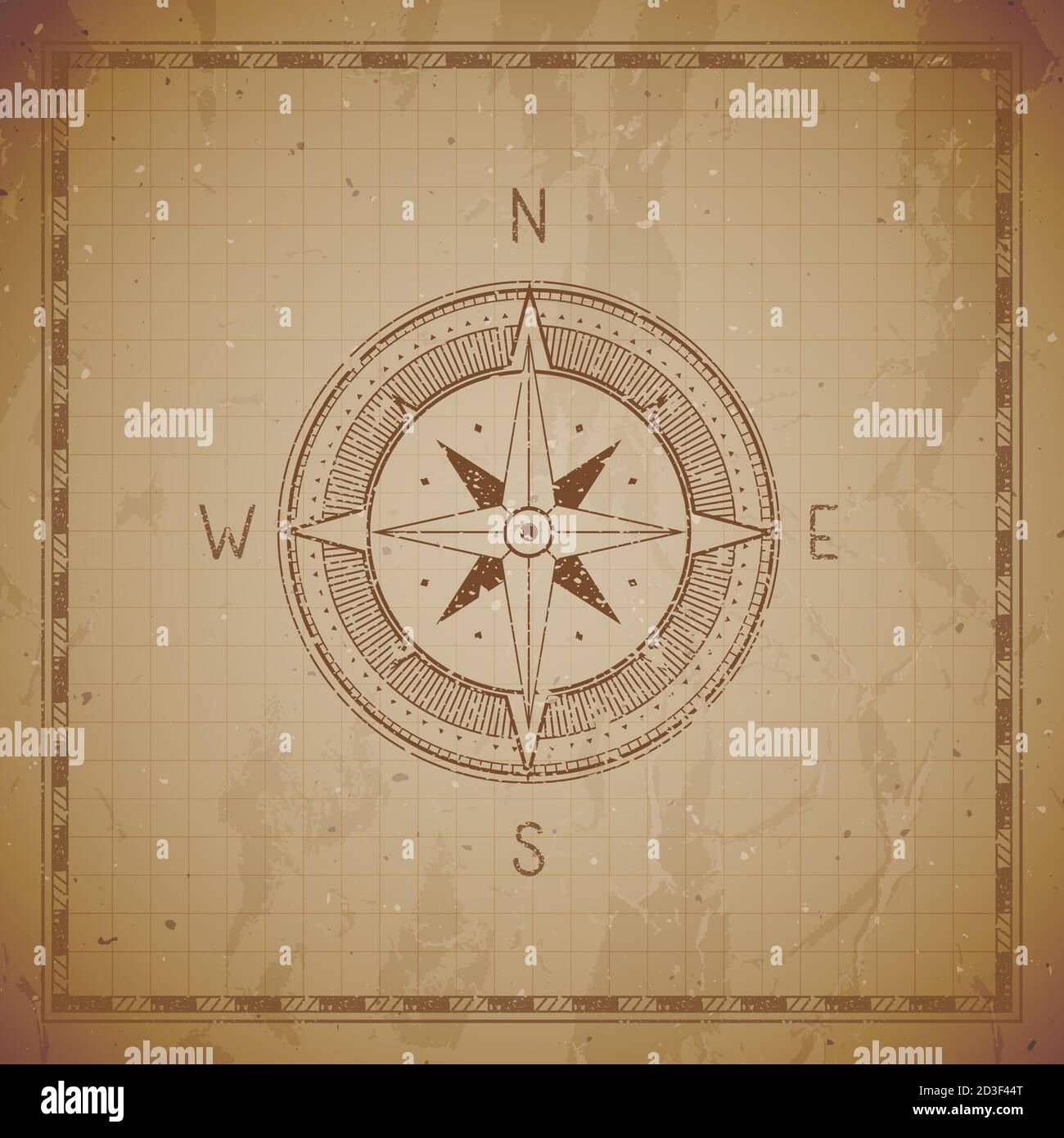 Vector illustration with a vintage compass or wind rose and frame on ...