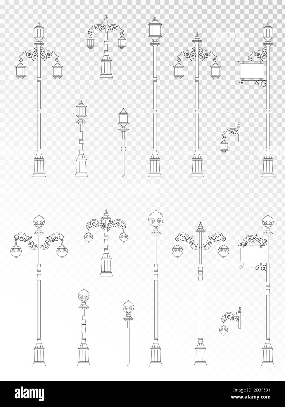 Vector set of street lights on transparent background. Collection in ...